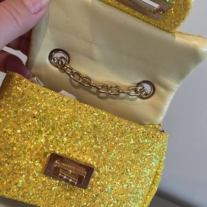 Bags | Glitter Mini Bag Neon Yellow Color With Gold Chain 5x4x2 | Poshmark